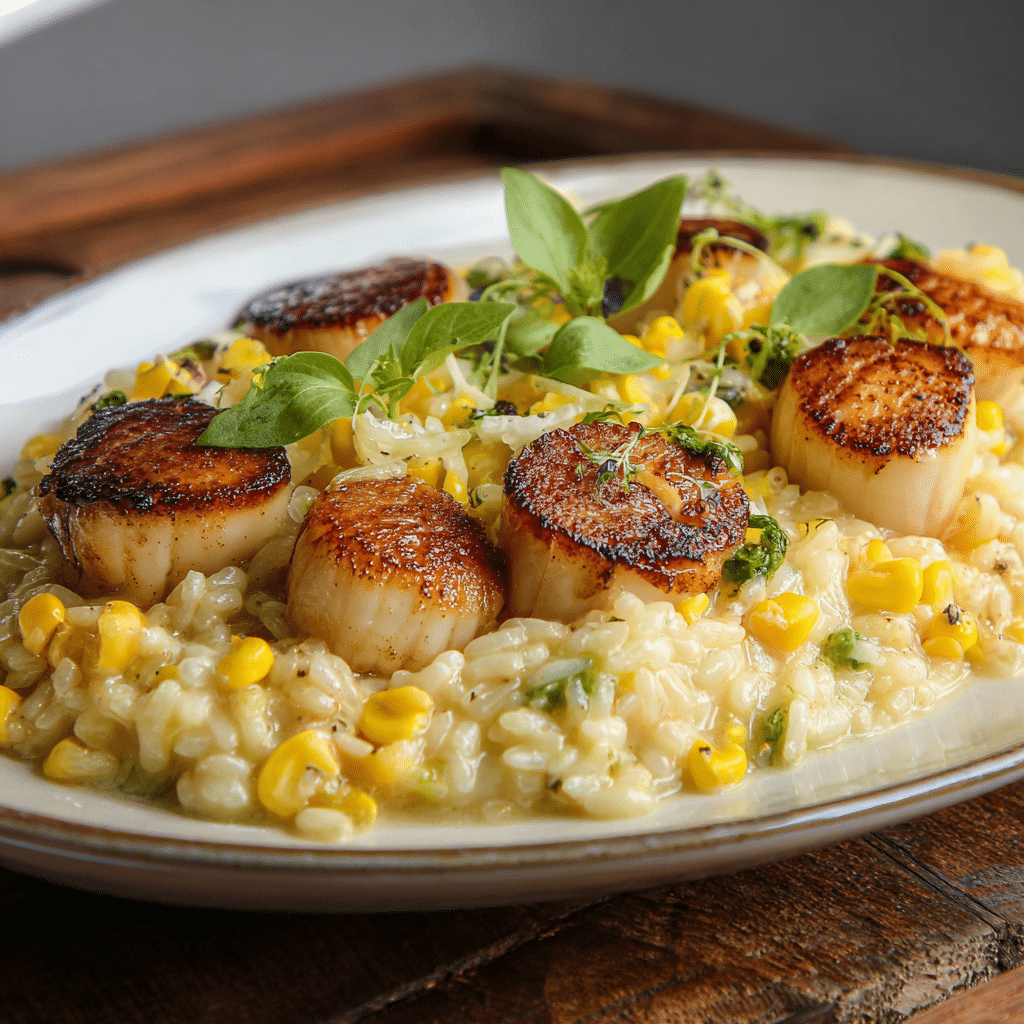 Creamy Scallops & Corn‑Studded Risotto