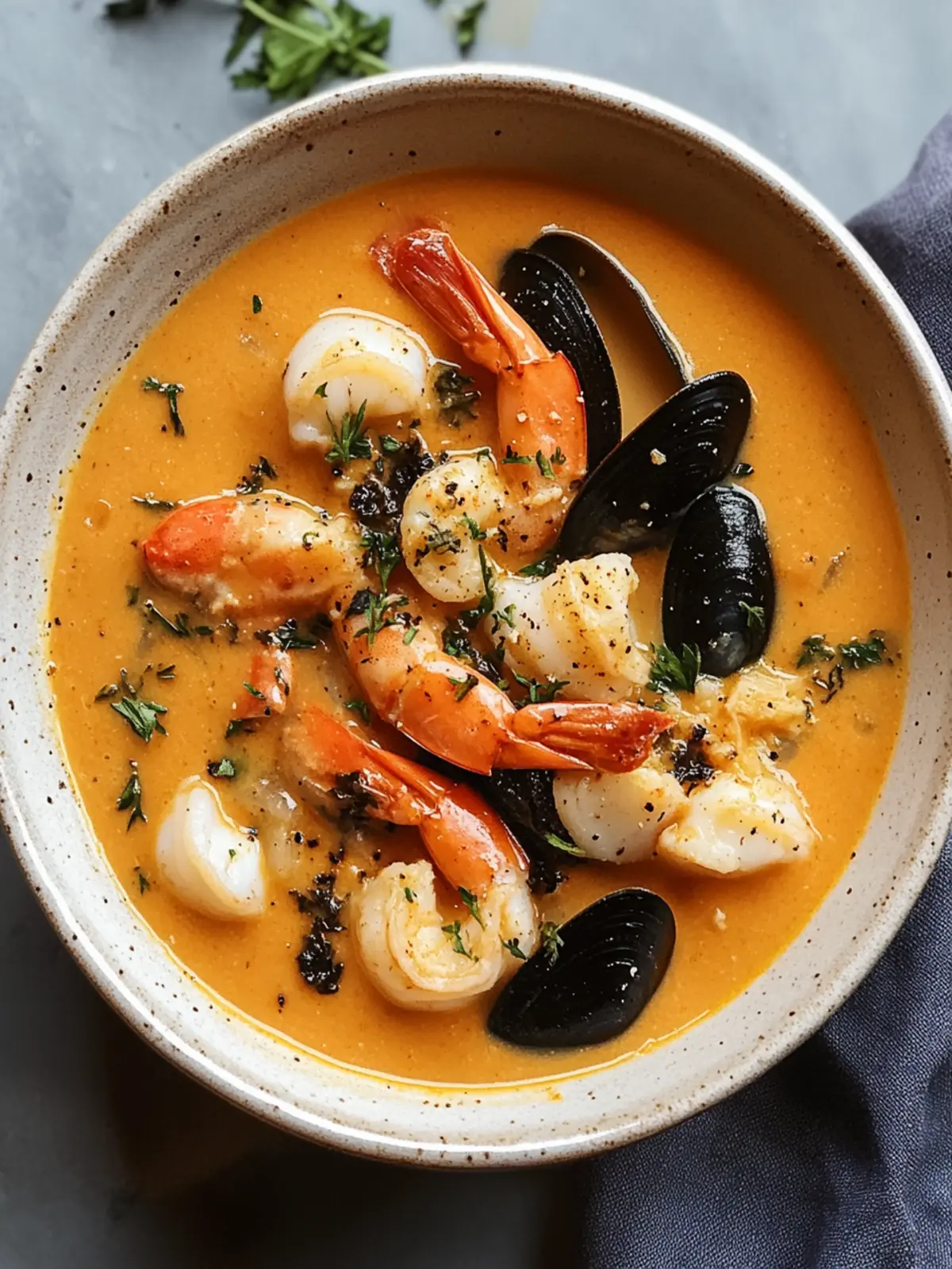 Irresistible Spiced Seafood Bisque with Crispy Prawn Croutons